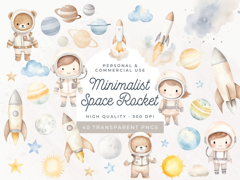 Out of This World Clipart, Watercolor Space Suit Clipart Set, Astronaut ...