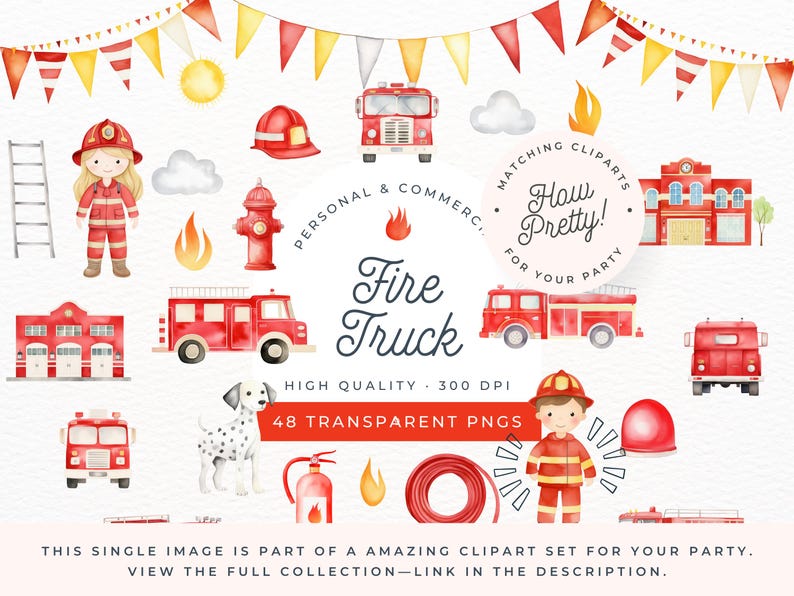 Fire Fighter Boy Clipart, SINGLE IMAGE, Fireman Watercolor, Firetruck ...