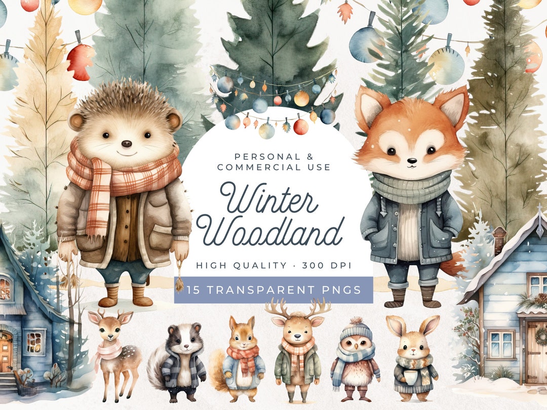 Winter Woodland Animals Clipart, Forest Animals, Woodland Christmas ...
