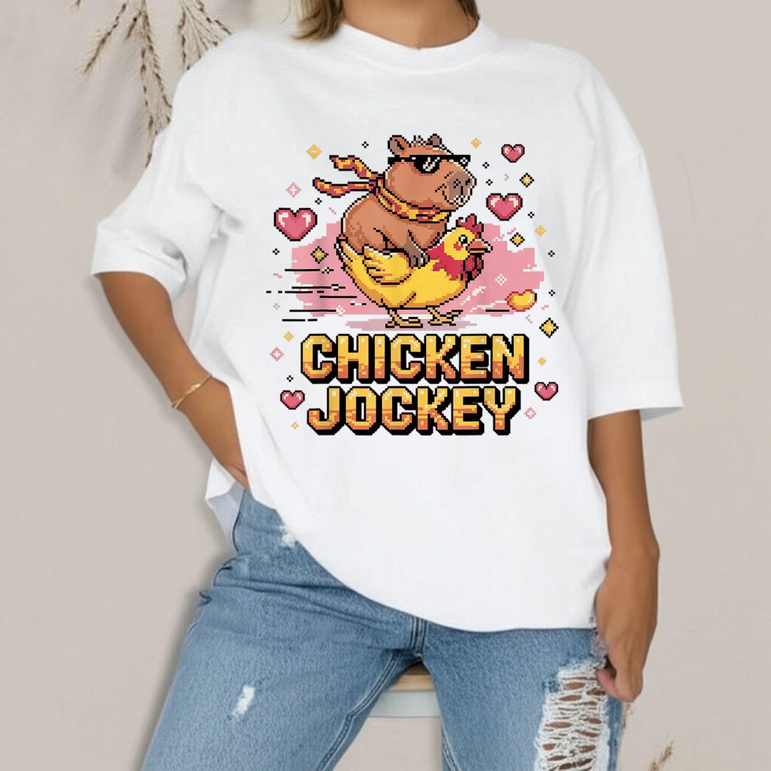 Chicken Jockey Capybara Riding Pixel Art Gamer Meme Shirt, Vintage ...