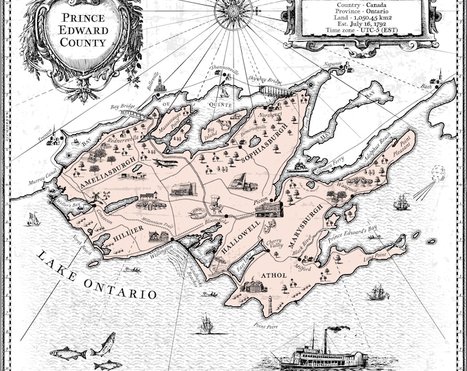 Prince Edward County Map Tea Towel FREE SHIPPING - Etsy Canada