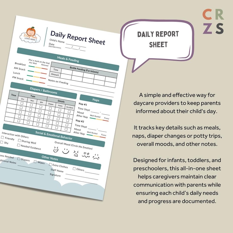 Daycare Daily Report Sheet, Daily Log for Childcare, All About My Day ...