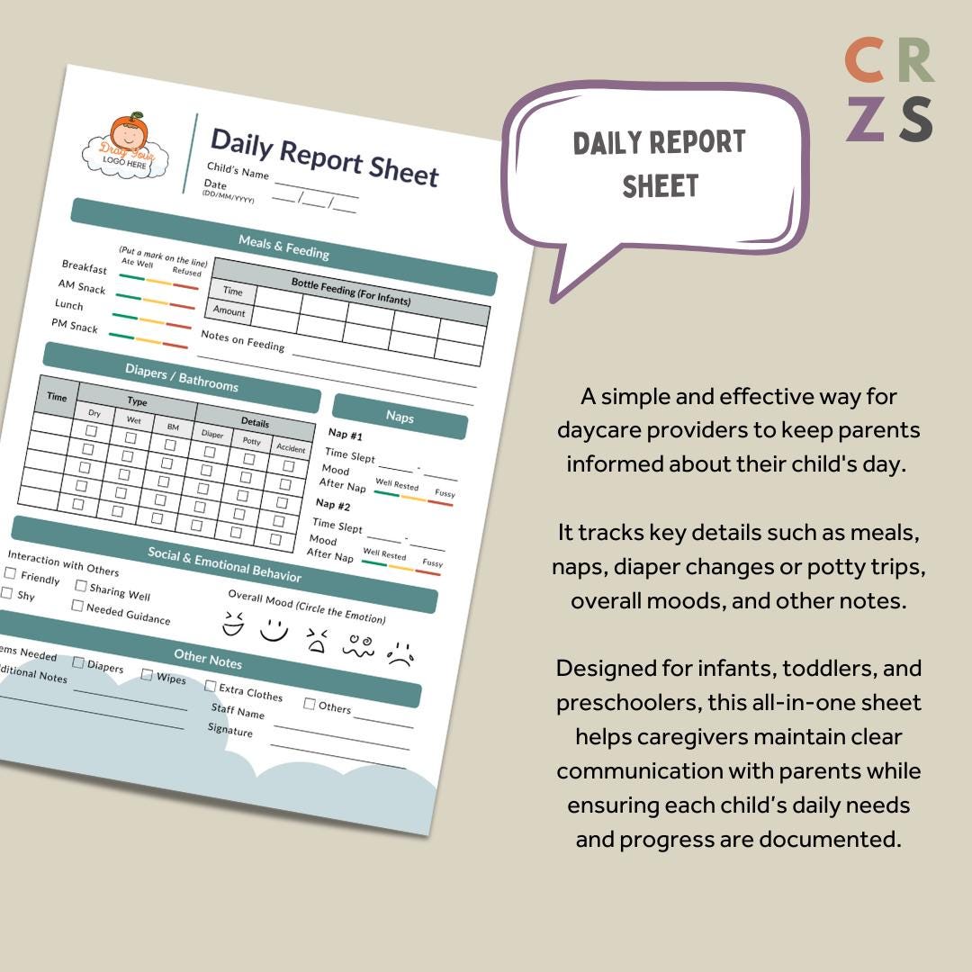 Daycare Daily Report Sheet, Daily Log for Childcare, All About My Day ...