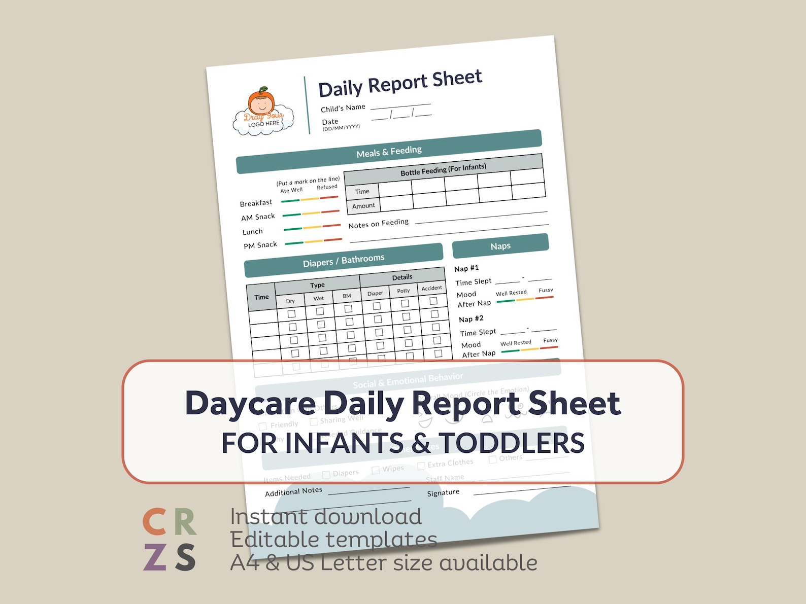 Daycare Daily Report Sheet, Daily Log for Childcare, All About My Day ...