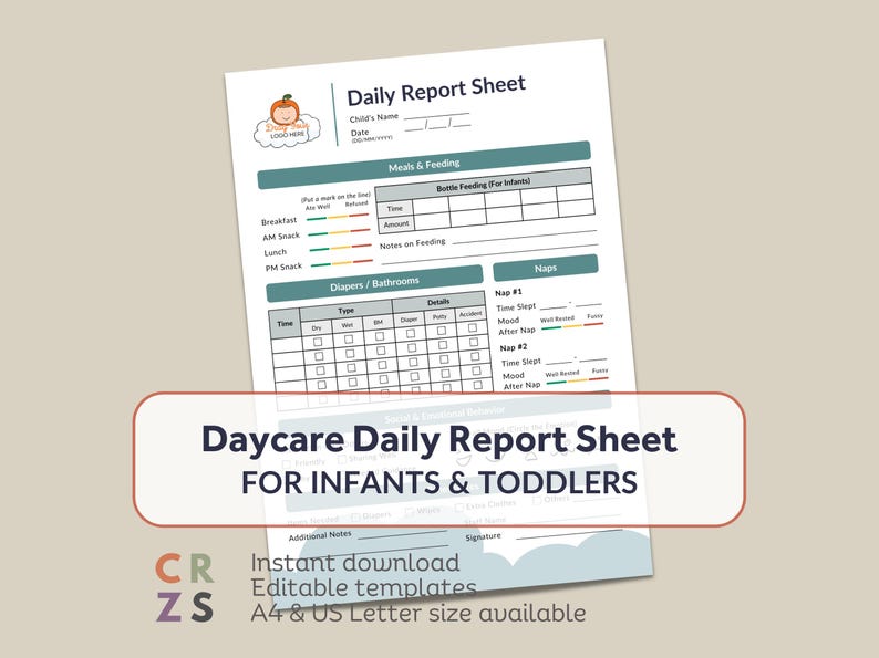 Daycare Daily Report Sheet, Daily Log for Childcare, All About My Day ...