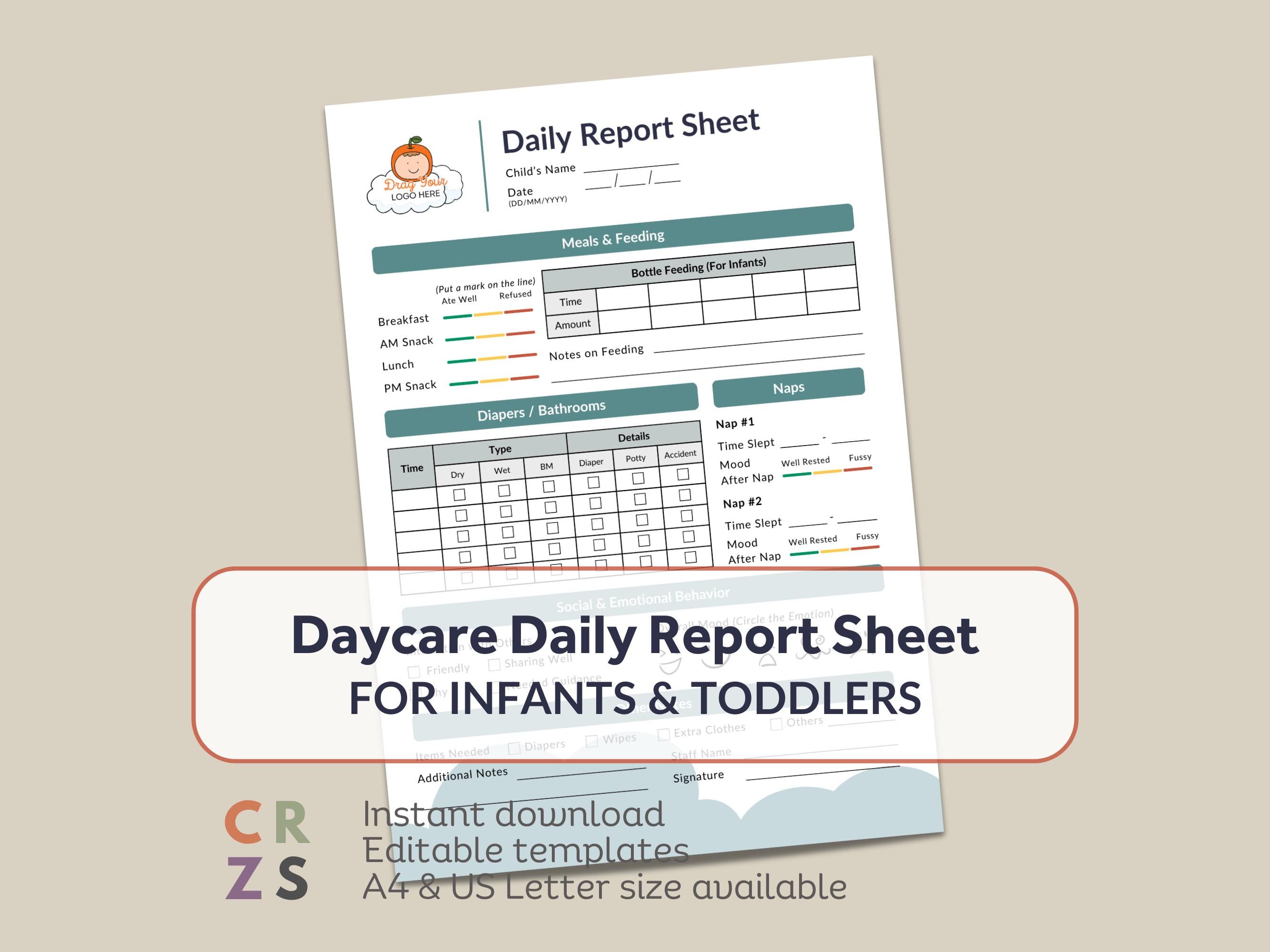 Daycare Daily Report Sheet, Daily Log for Childcare, All About My Day ...