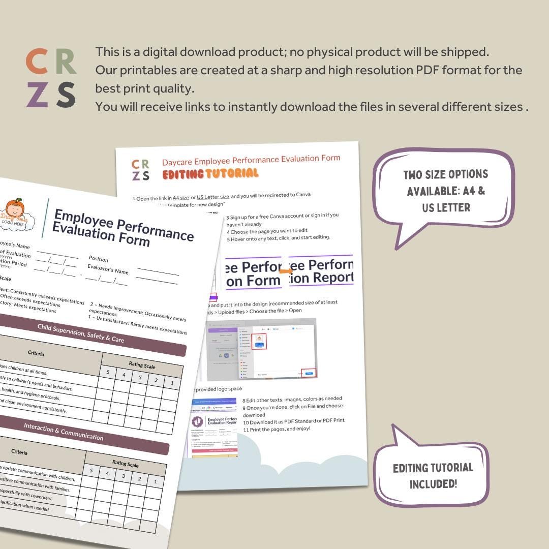 Daycare Staff Evaluation, Employee Performance Review for Childcare ...