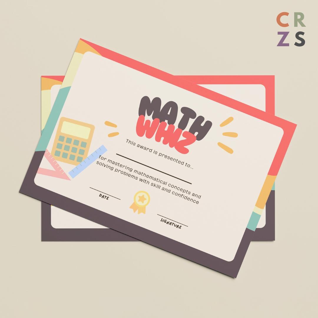 Math Award Certificate for Kids Classroom Award Certificate Student ...