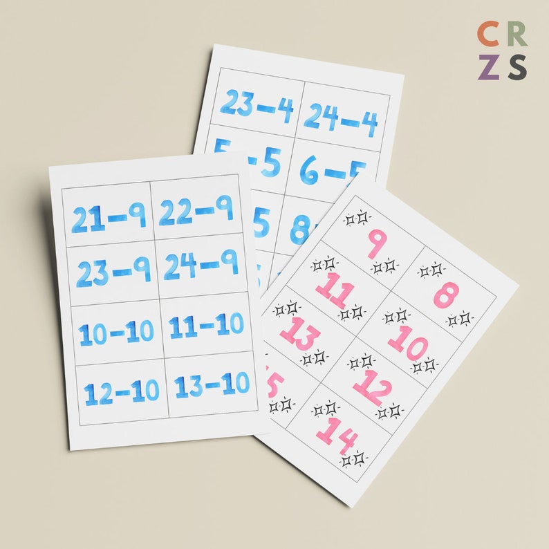 1-24 Subtraction Flash Cards, Math Printable Cards, 2nd Grade Math ...