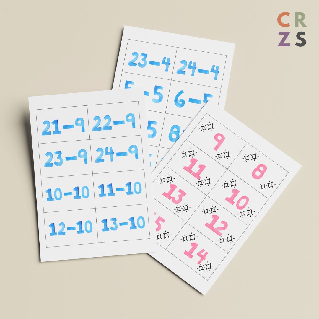 1-24 Subtraction Flash Cards, Math Printable Cards, 2nd Grade Math ...