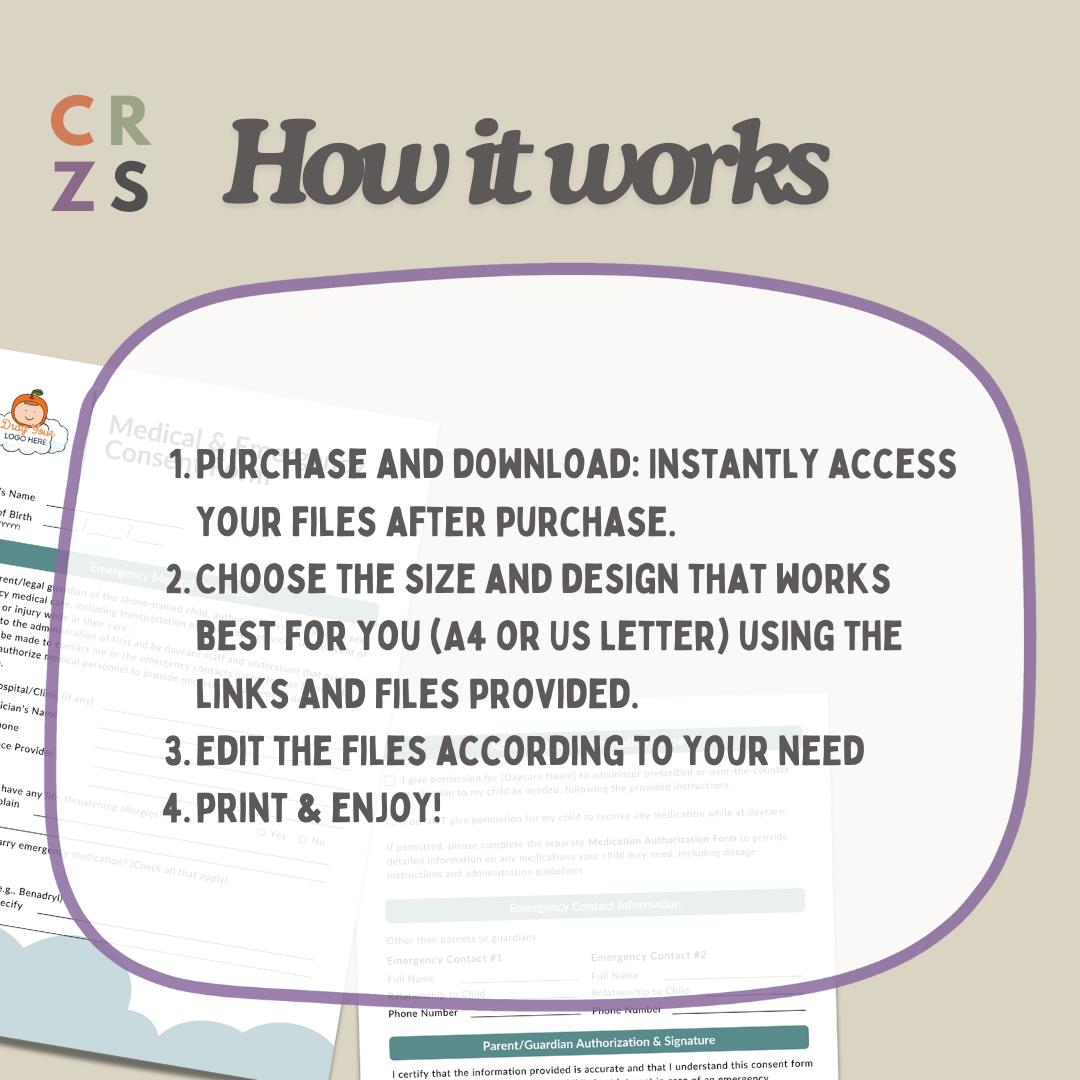 Daycare Medical Consent Form, Emergency Consent Form, Medication ...