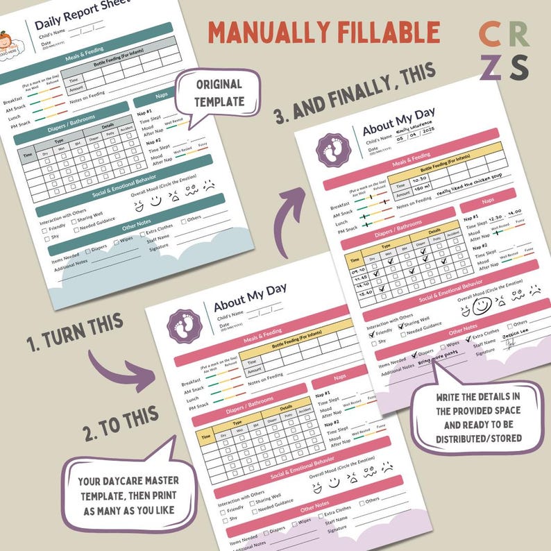 Daycare Daily Report Sheet, Daily Log for Childcare, All About My Day ...