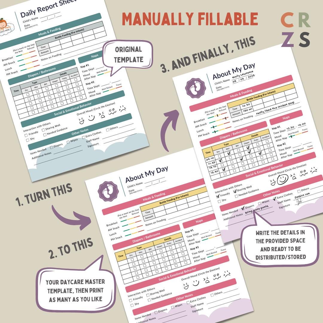 Daycare Daily Report Sheet, Daily Log for Childcare, All About My Day ...