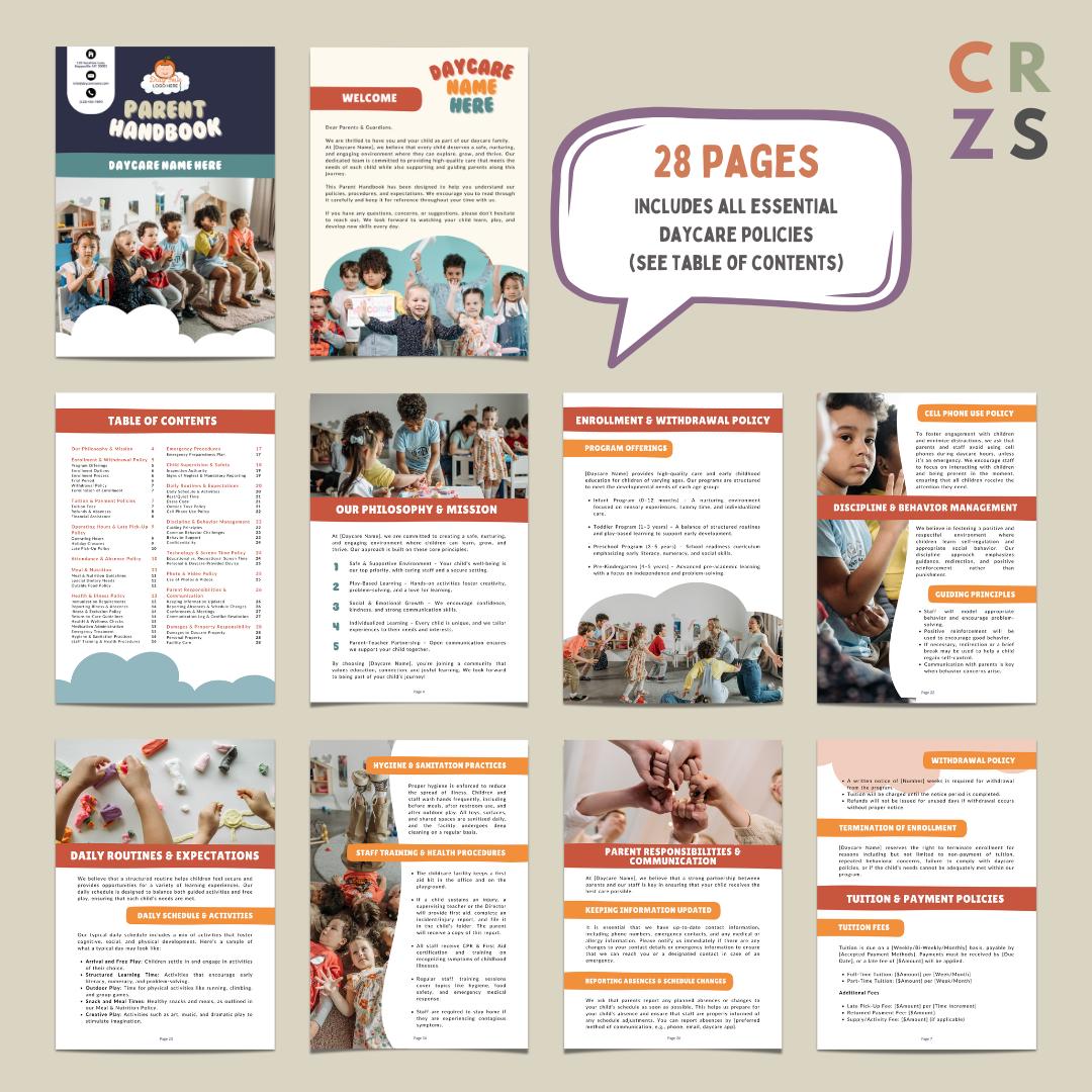 Daycare Parent Handbook, Editable Childcare Policy and Procedure ...