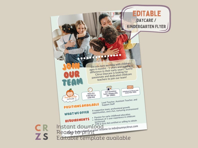 Daycare Flyer, Editable Childcare Flyers for Hiring, Kindergarten ...