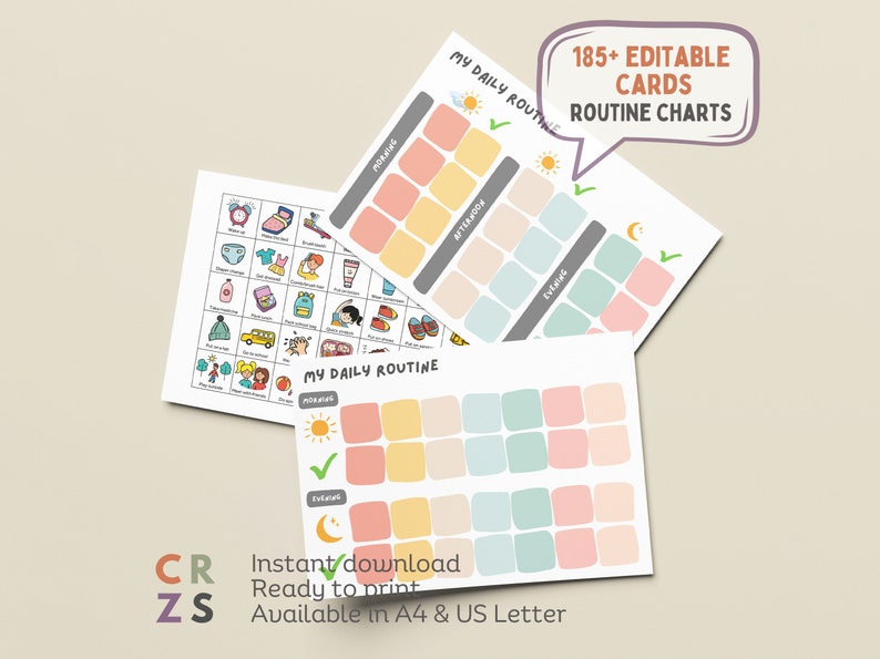 Editable Kids Daily Routine Chart Cards, Daily Responsibilities Chart ...