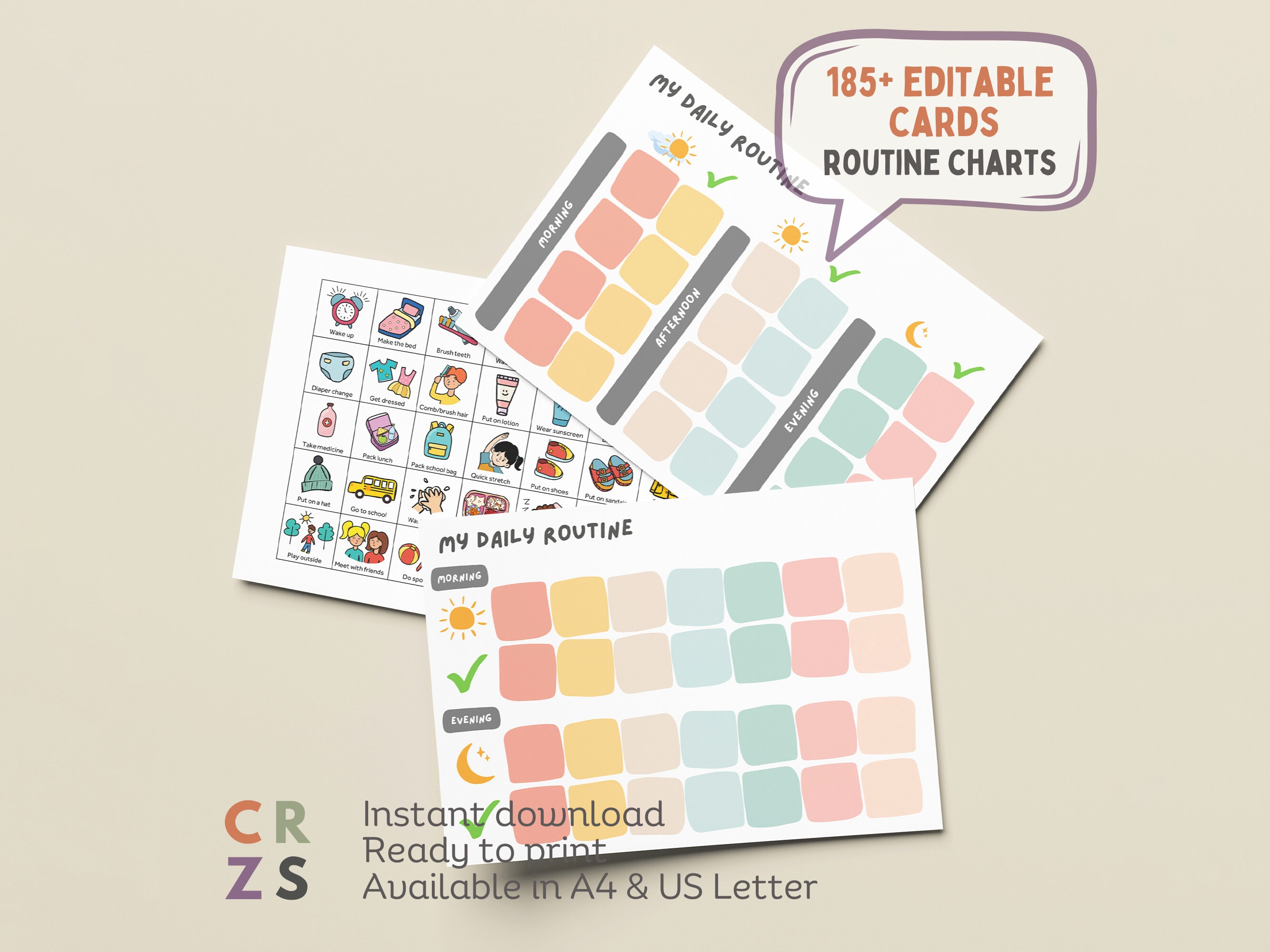 Editable Kids Daily Routine Chart Cards, Daily Responsibilities Chart ...