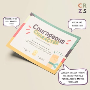 Character Award Certificate for Kids Classroom Award Certificate ...