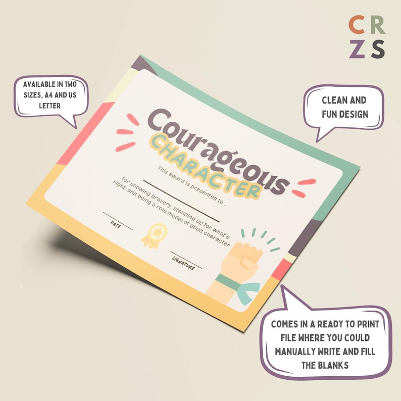 Character Award Certificate for Kids Classroom Award Certificate ...