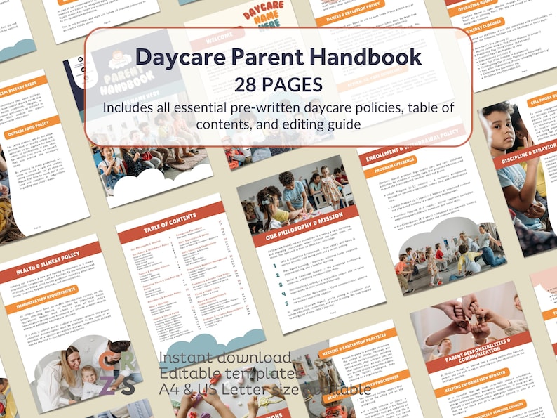 Daycare Parent Handbook, Editable Childcare Policy and Procedure ...
