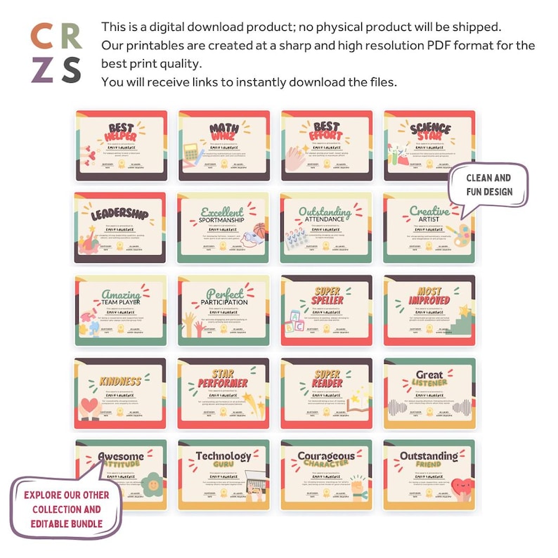 Character Award Certificate for Kids Classroom Award Certificate ...