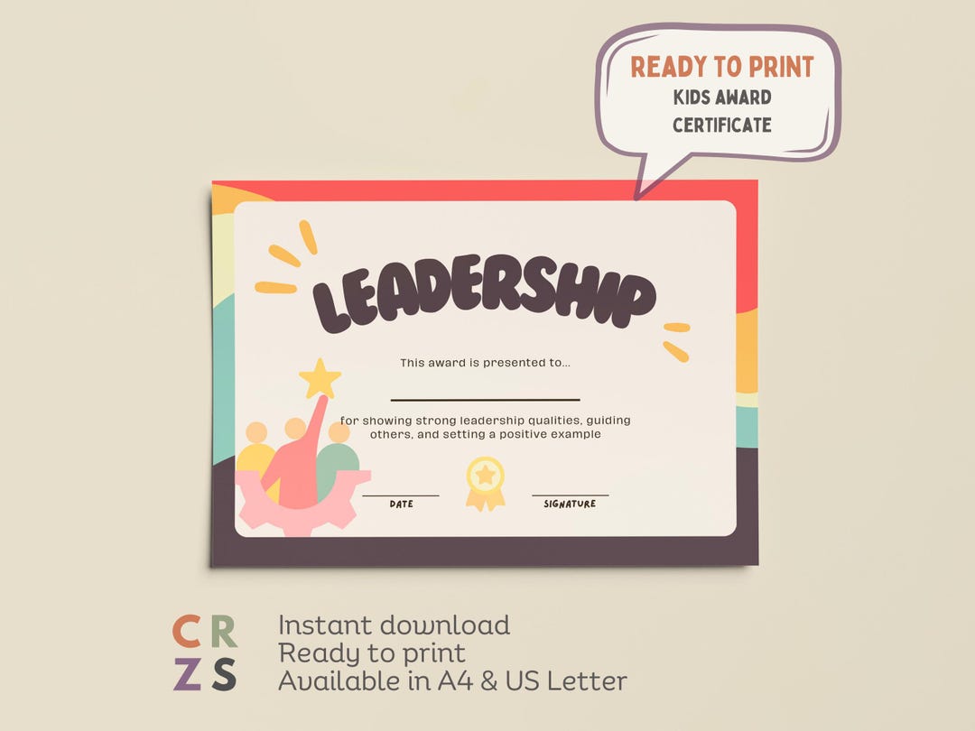 Leadership Award Certificate for Kids Classroom Award Certificate ...