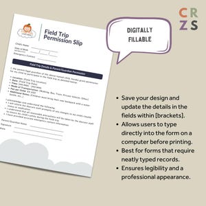 Field Trip Permission Form for Daycare, Kindergarten Field Trip Consent ...