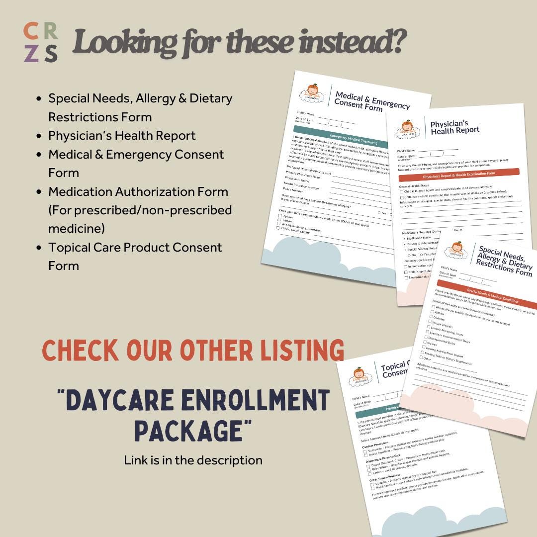 Daycare Health & Safety Compliance Forms Bundle, Health Report for ...