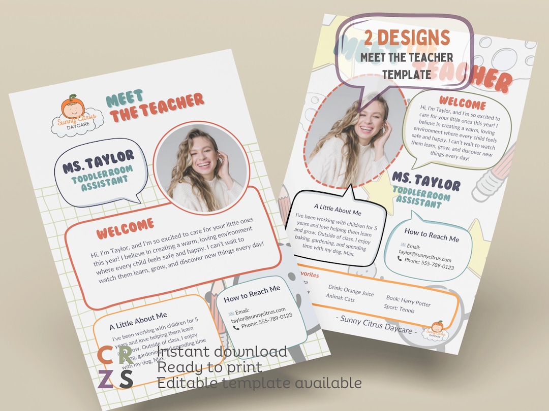 Meet the Teacher Template for Daycare Kindergarten, New Teacher ...