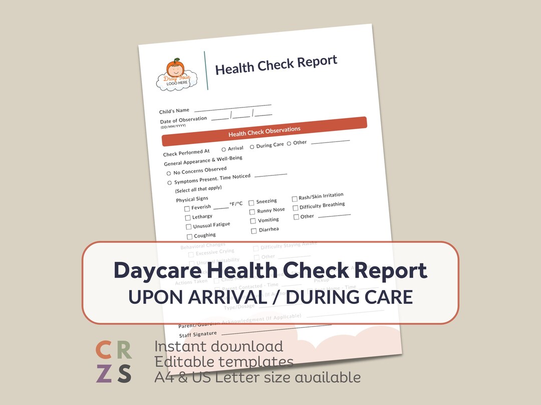 Editable Daycare Health Check Report, Daily Health Check for Childcare ...
