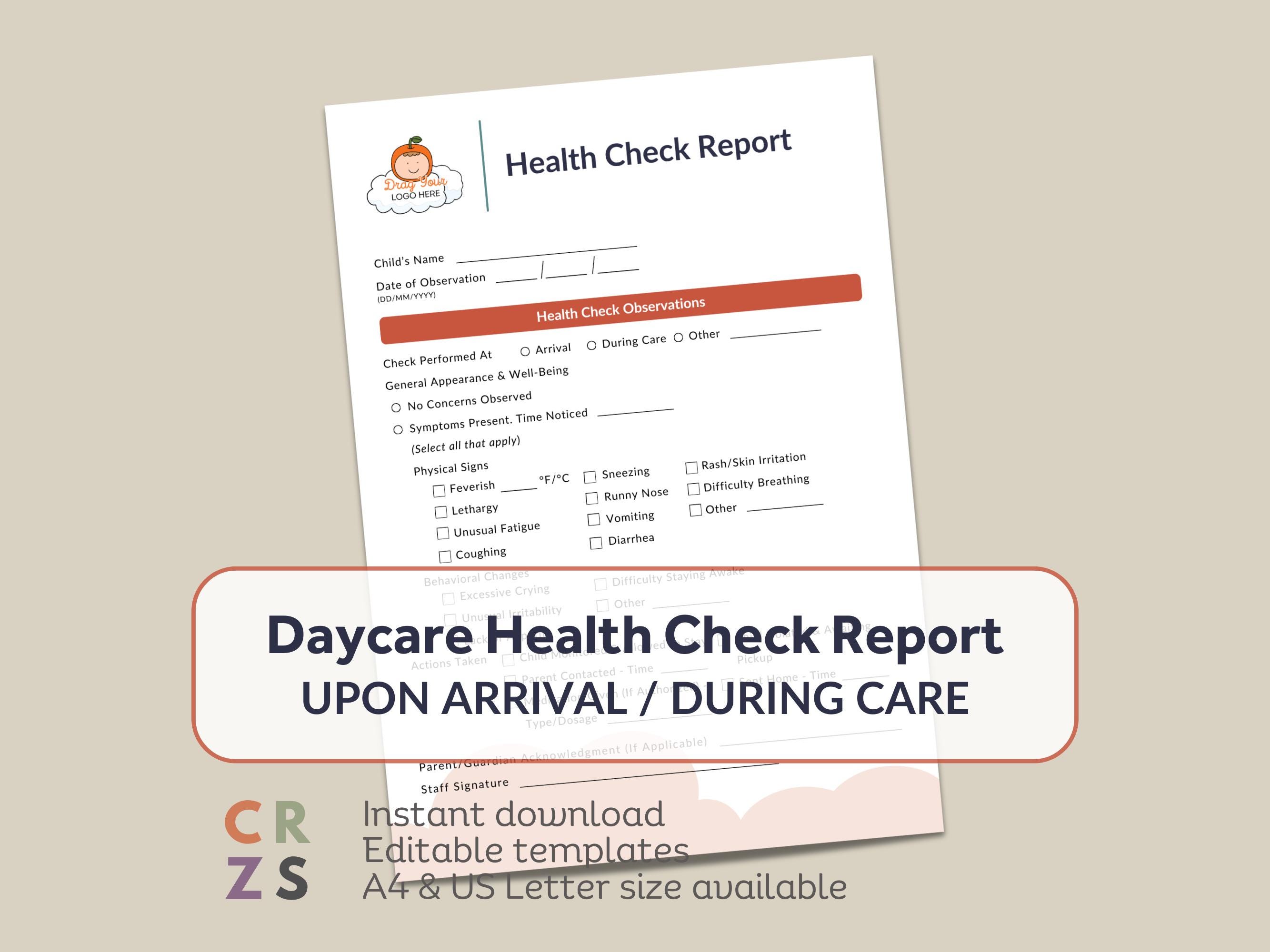 Editable Daycare Health Check Report, Daily Health Check for Childcare ...