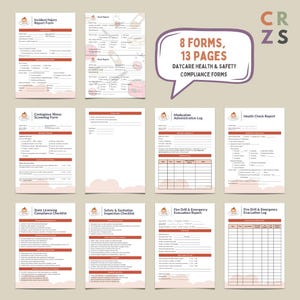 Daycare Health & Safety Compliance Forms Bundle, Health Report for ...