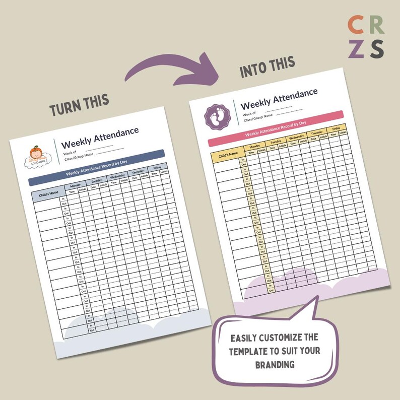 Daycare Weekly Monthly Attendance Sheet, Attendance Log for Childcare ...