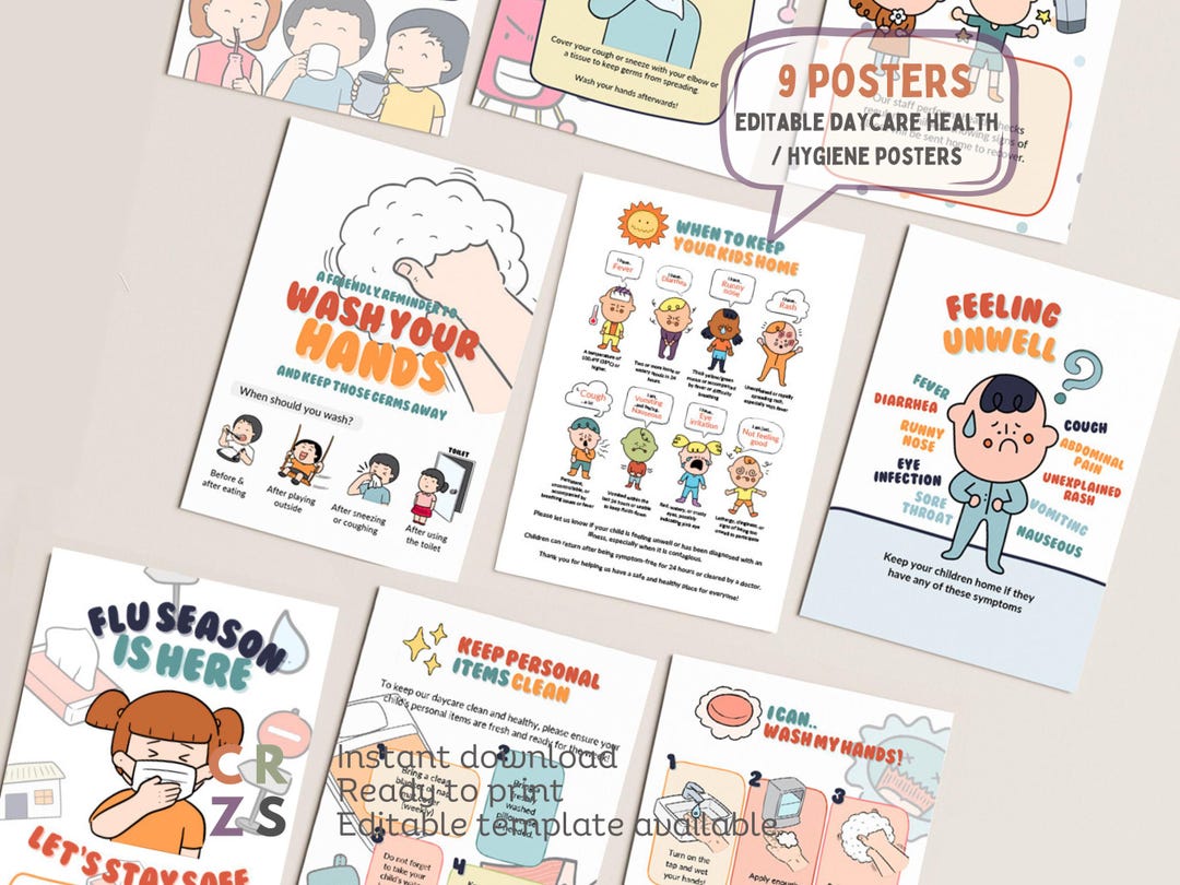 Daycare Sick Policy & Hygiene Poster, Health Guidelines for Preschool ...