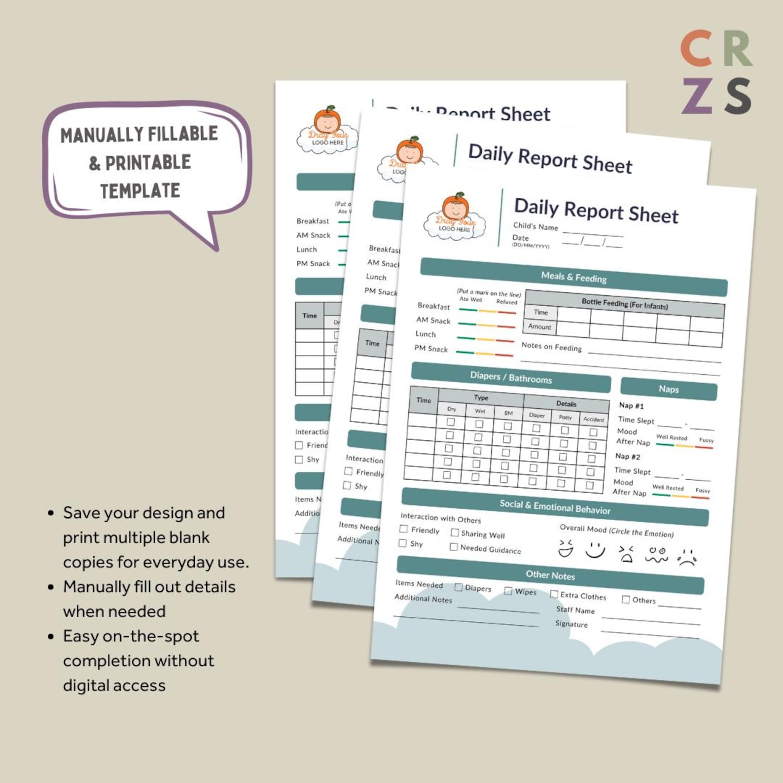 Daycare Daily Report Sheet, Daily Log for Childcare, All About My Day ...