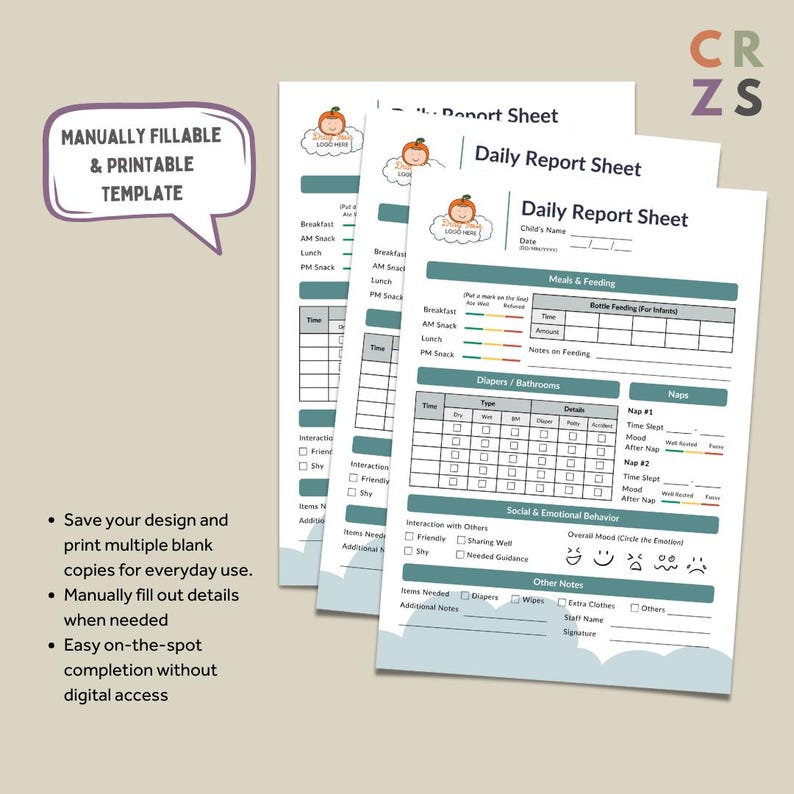 Daycare Daily Report Sheet, Daily Log for Childcare, All About My Day ...