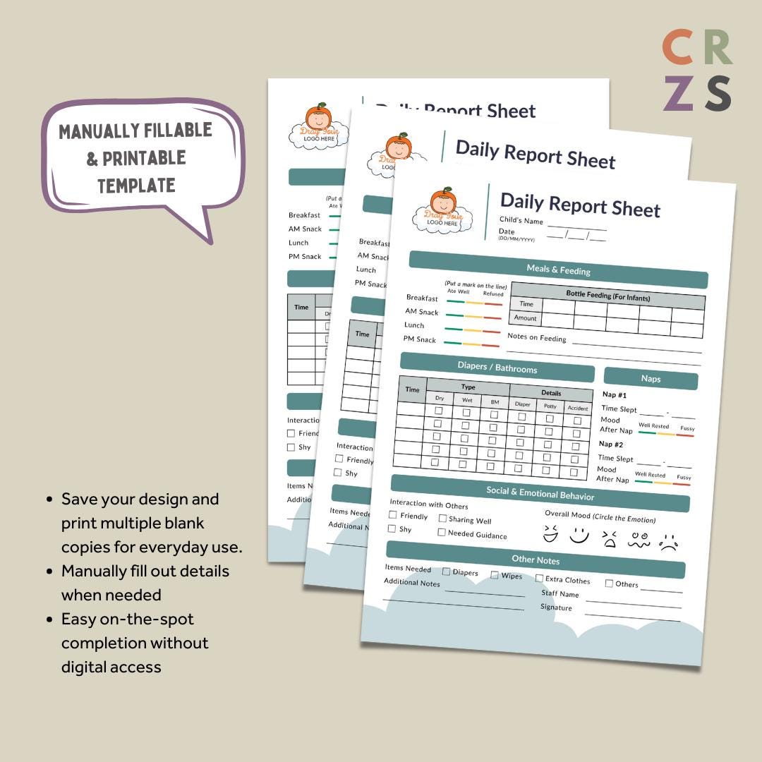 Daycare Daily Report Sheet, Daily Log for Childcare, All About My Day ...