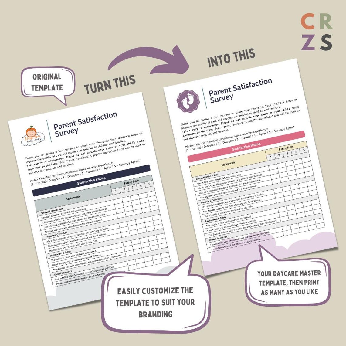 Editable Daycare Parent Survey, Parent Satisfaction Survey for Childcare, Parent Survey Form ...