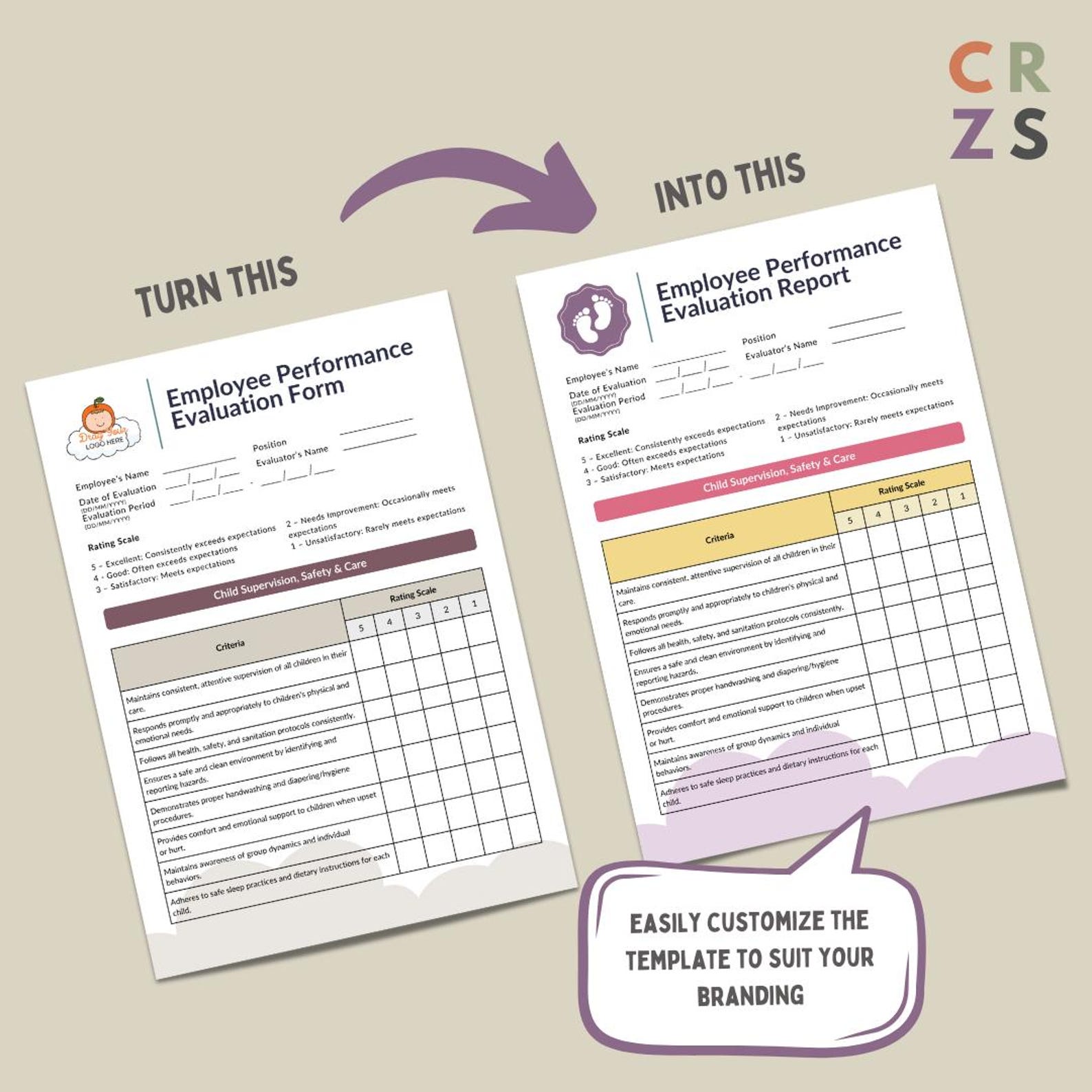 Daycare Staff Evaluation, Employee Performance Review for Childcare ...