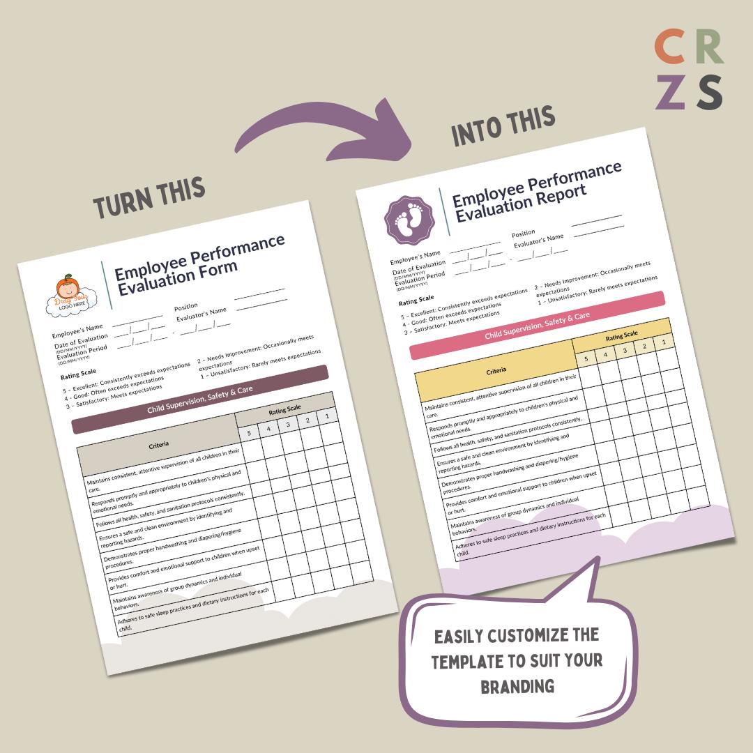 Daycare Staff Evaluation, Employee Performance Review for Childcare ...