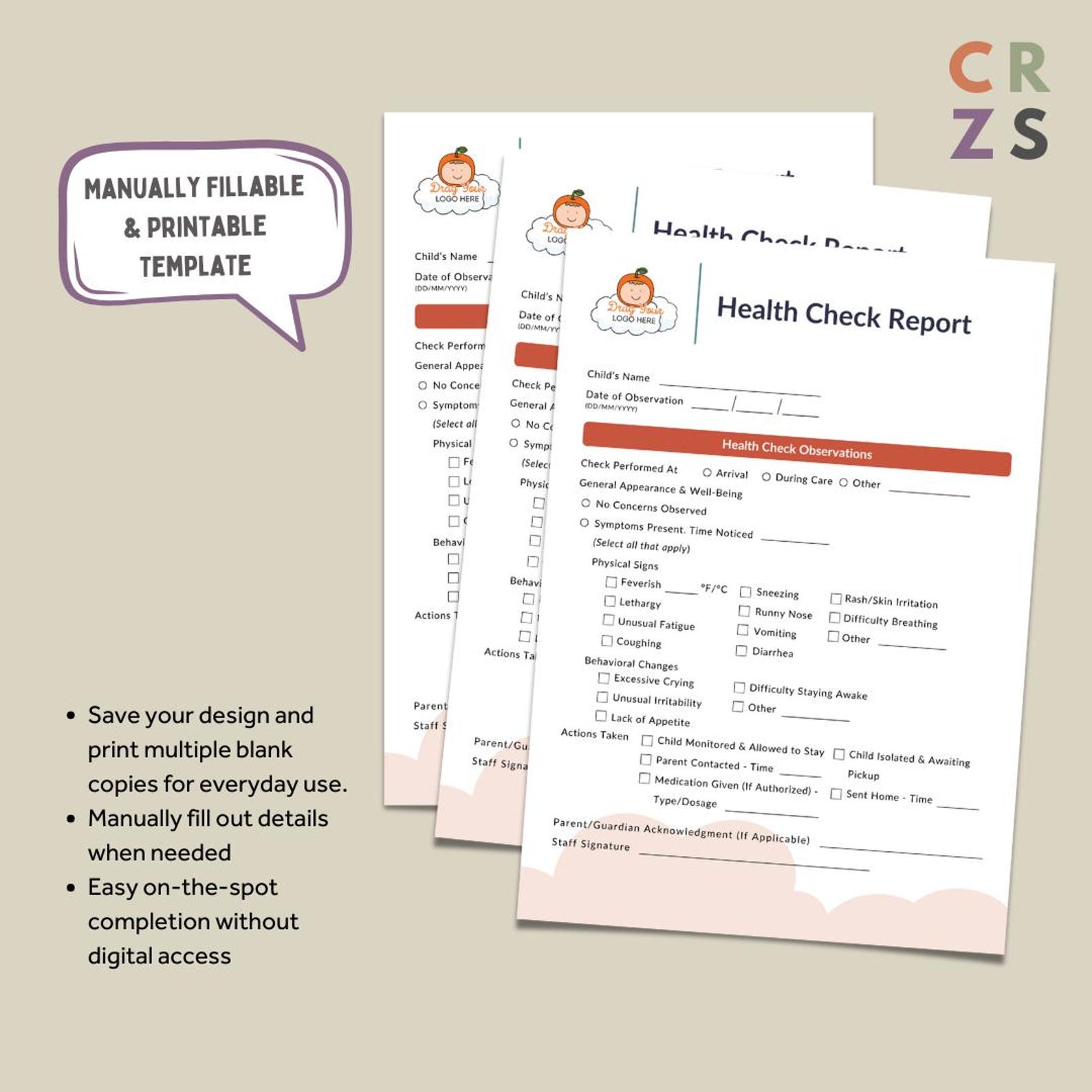 Editable Daycare Health Check Report, Daily Health Check for Childcare ...