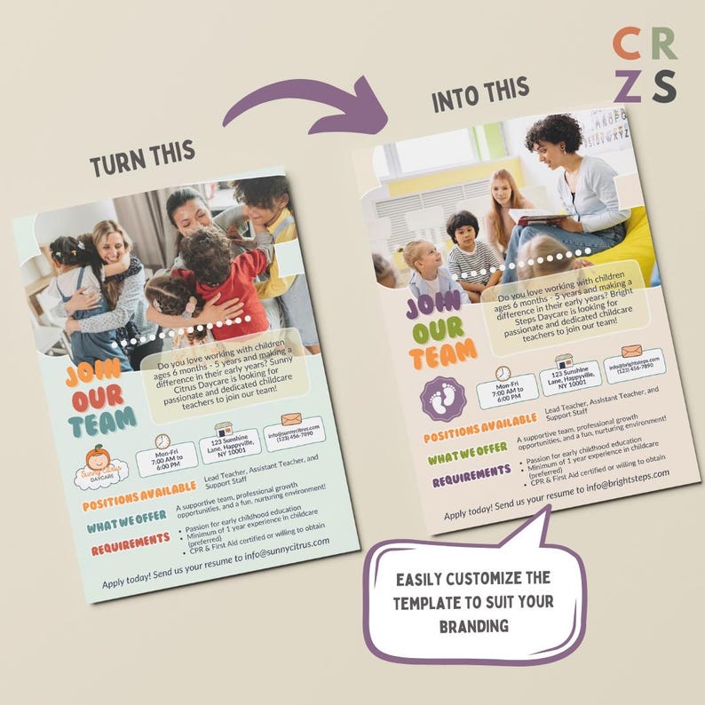 Daycare Flyer, Editable Childcare Flyers for Hiring, Kindergarten ...