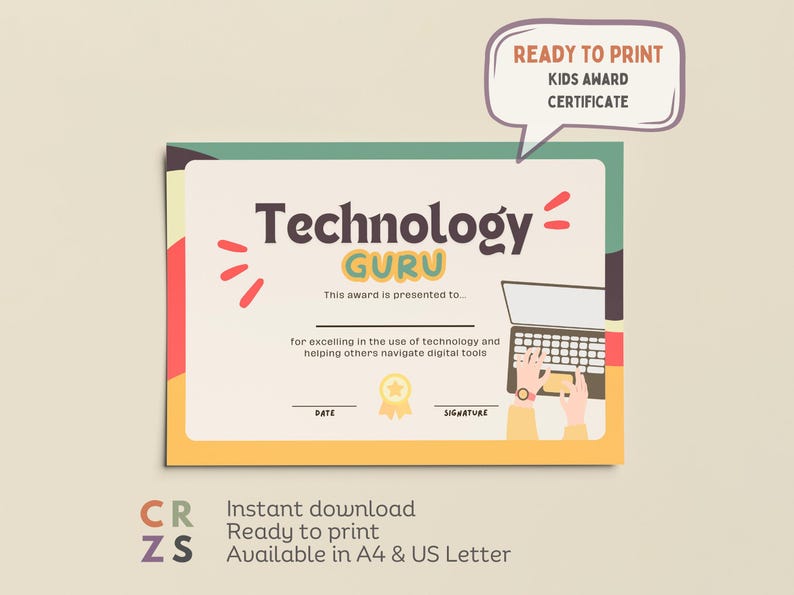 Technology Award Certificate for Kids Classroom Award Certificate ...