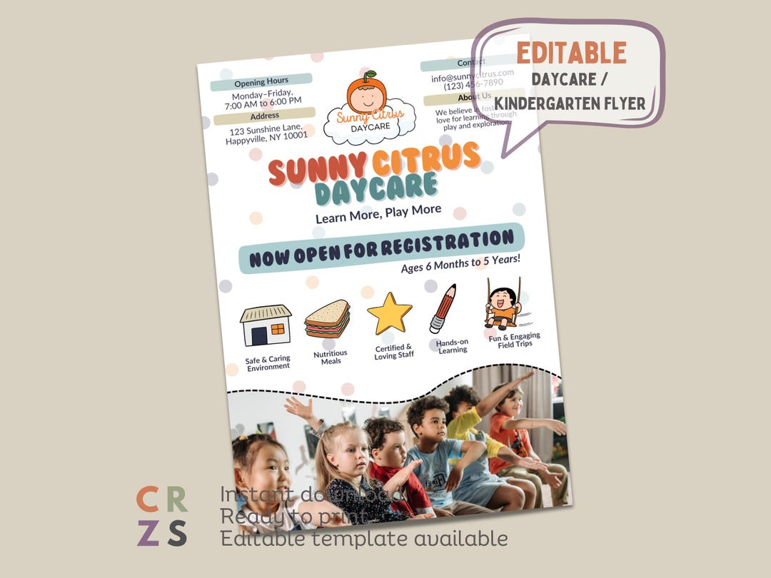 Daycare Flyer, Editable Childcare Flyers, Kindergarten Enrollment ...