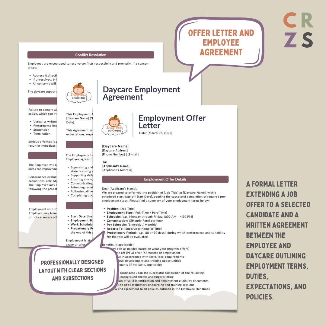 Daycare Employee Hiring Forms Bundle, Employee Application Form for ...