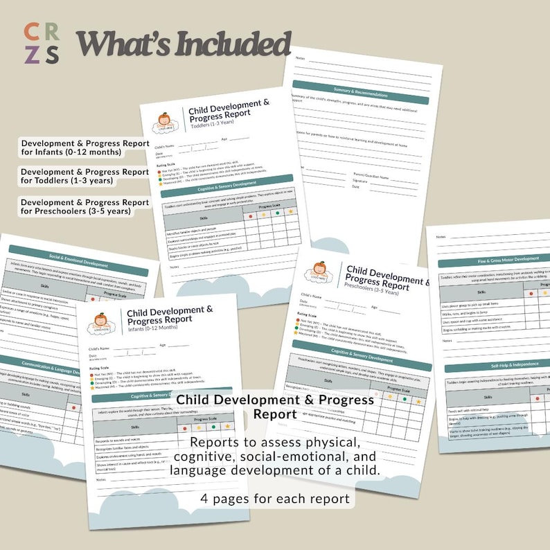 Daycare Child Activity, Behavior & Development Progress Report Bundle ...