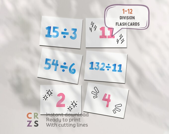 Division Flash Cards Printable, Divide by 1-12, 3rd Grade Math, 4th ...