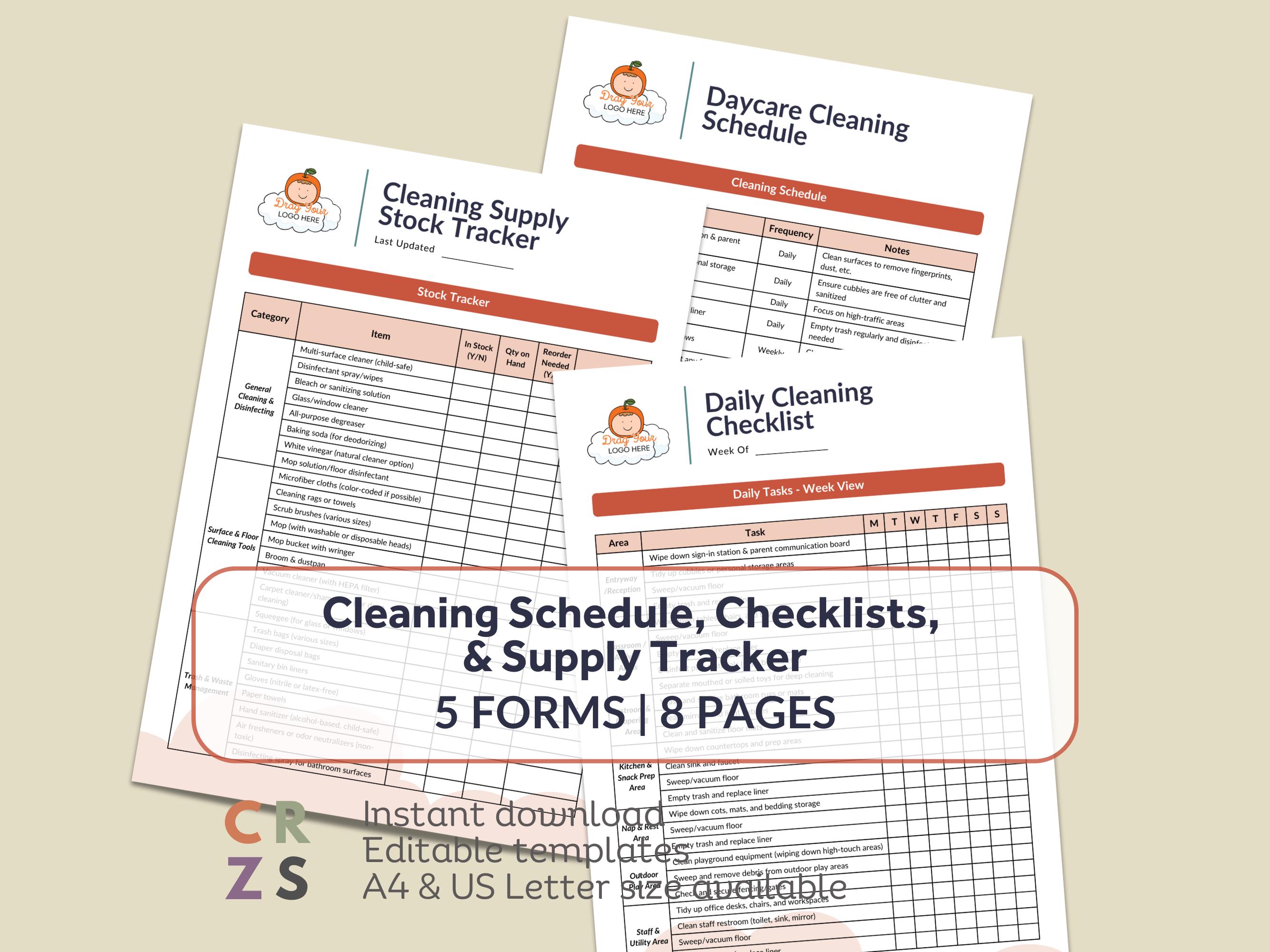 Daycare Cleaning Schedule, Editable Cleaning Checklist for Childcare ...
