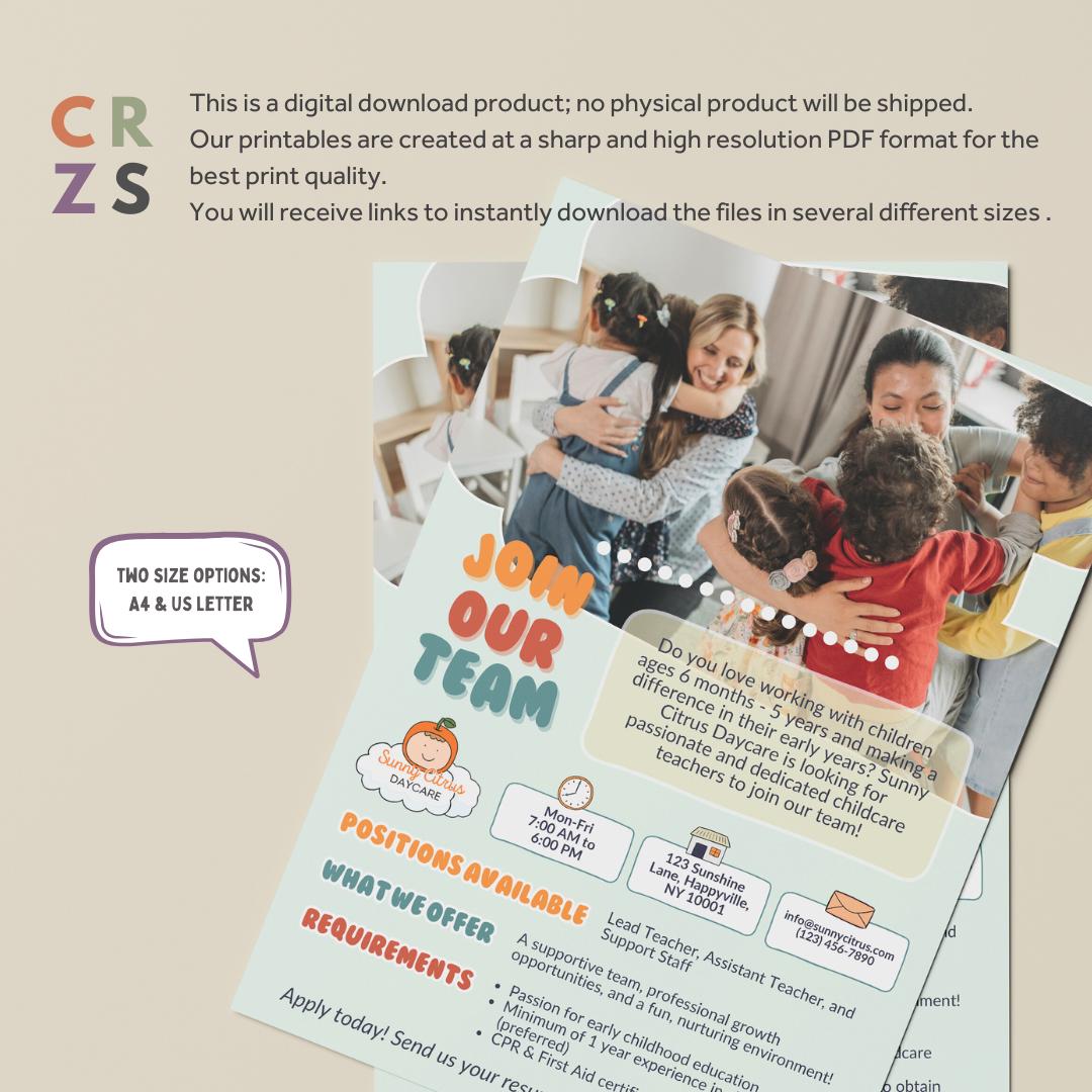 Daycare Flyer, Editable Childcare Flyers for Hiring, Kindergarten ...