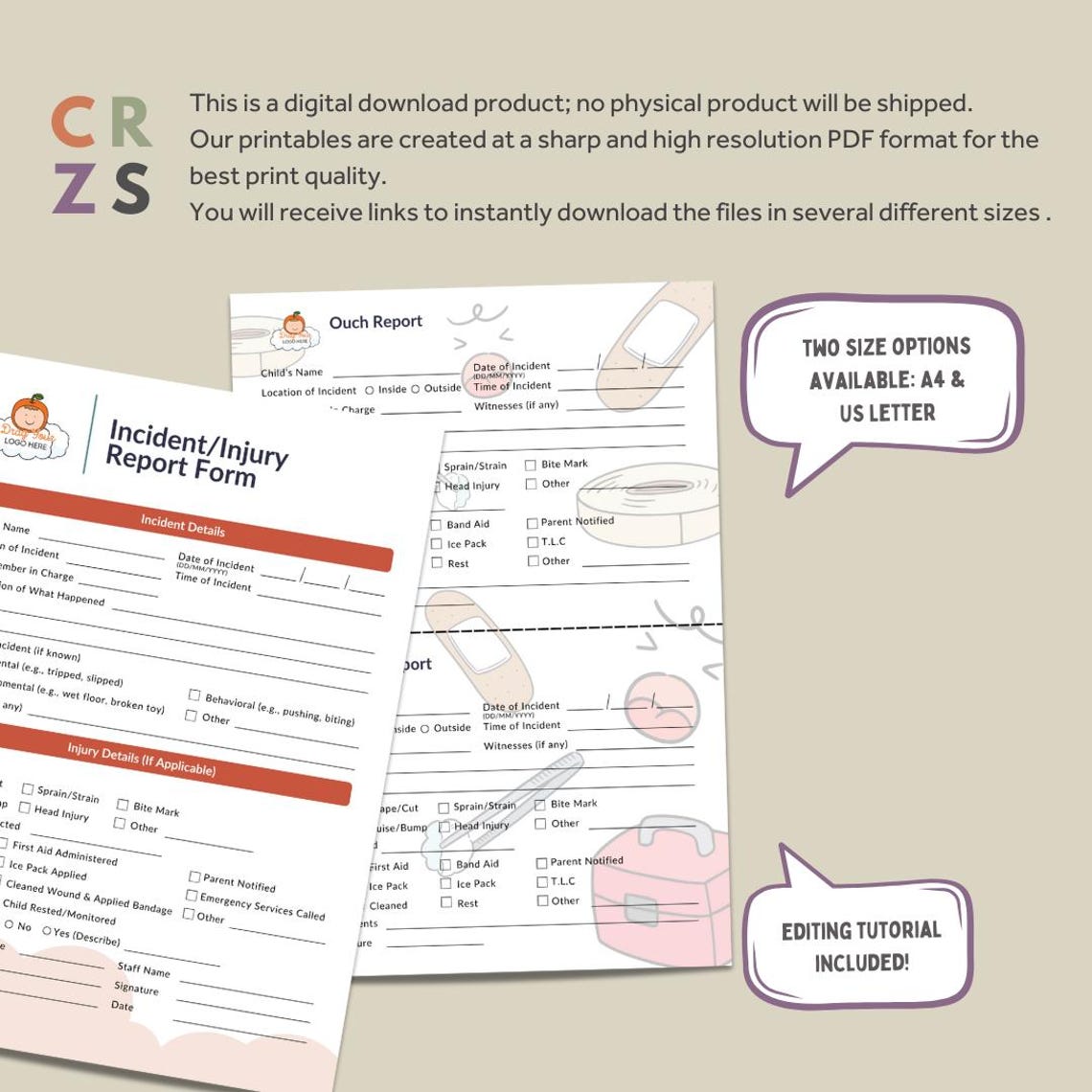 Daycare Incident Report, Childcare Injury Report Form, Ouch Report ...
